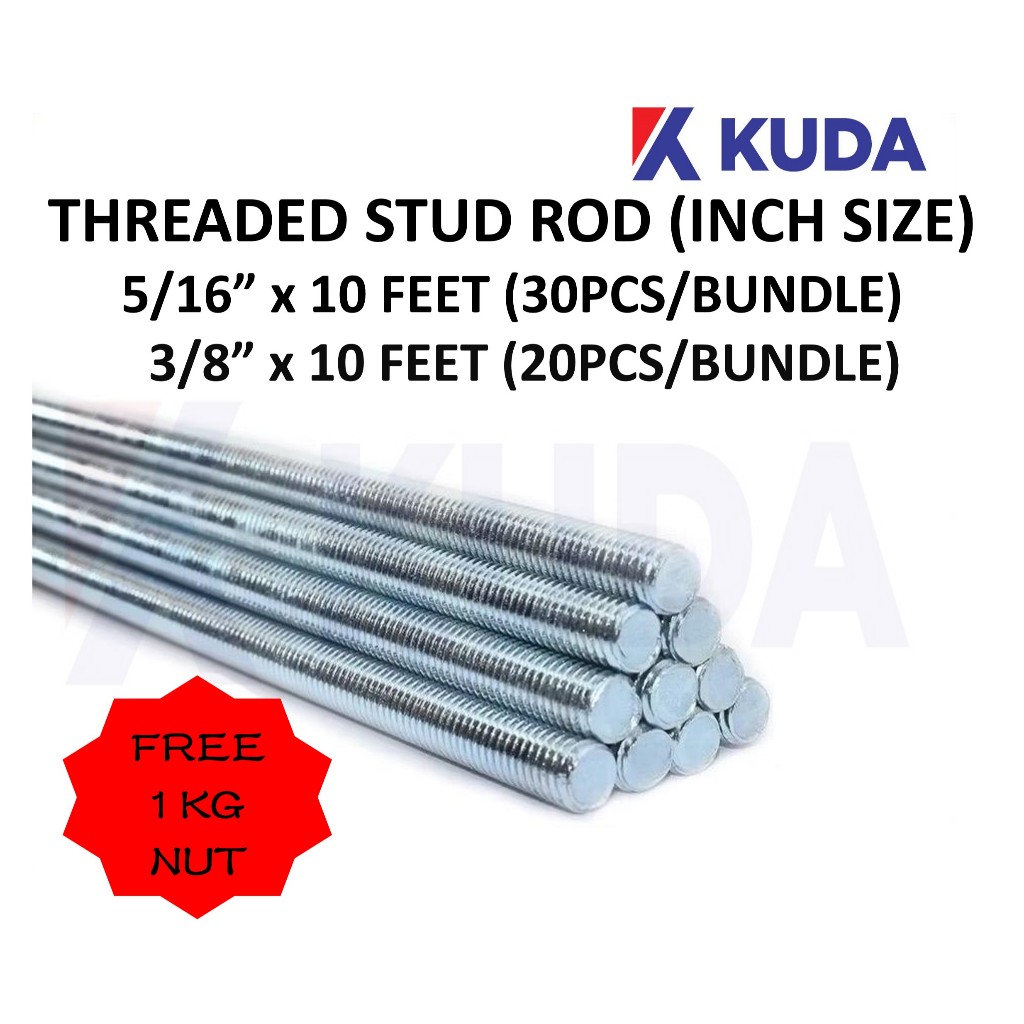(1 BUNDLE) 3 METER Mild Steel Zinc/GI Full Threaded Screw MS Rod Stud ...