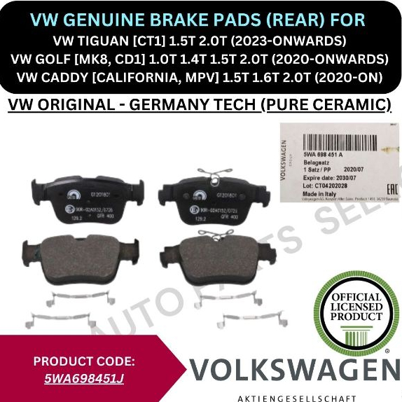 VW (ORIGINAL) DISC BRAKE PAD (REAR) FOR VW TIGUAN [CT1] 23YR-ON / VW ...