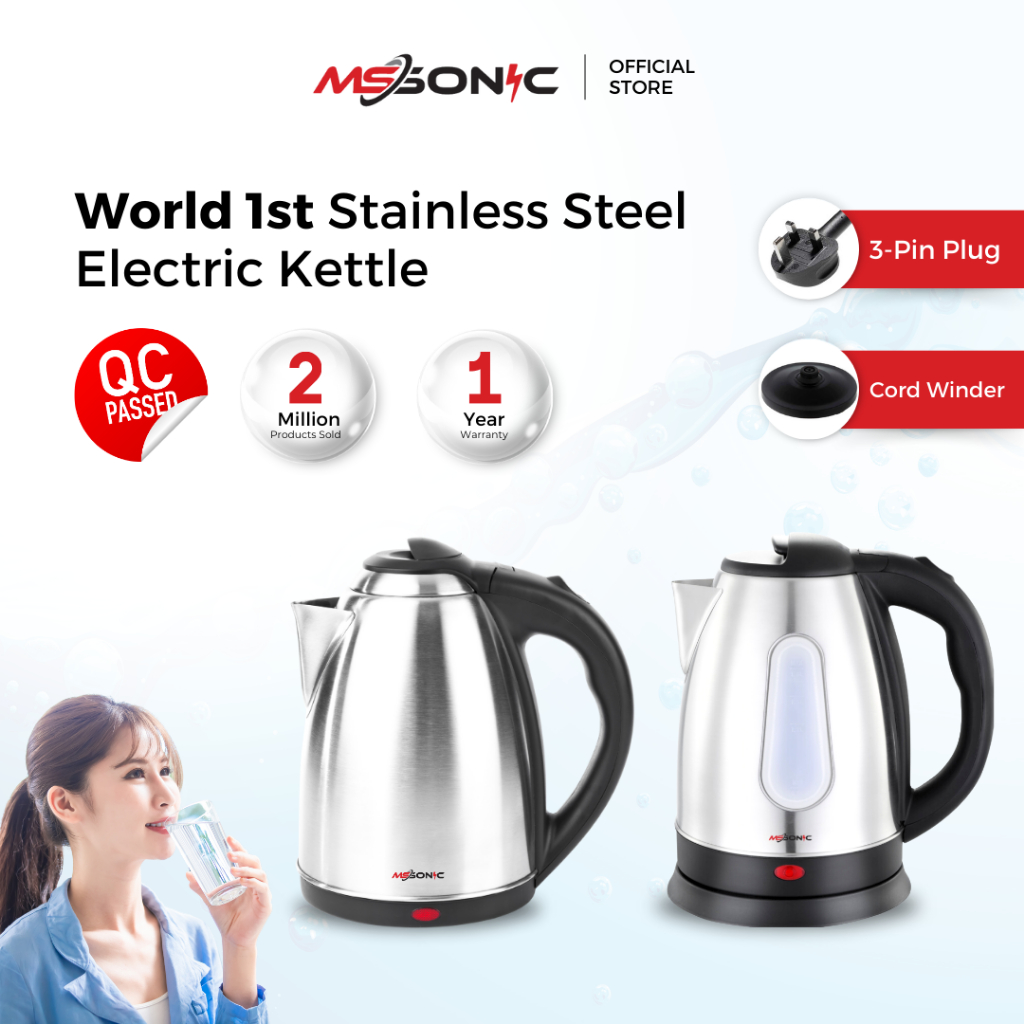 MS SONIC Electric Kettle Stainless Steel Teko Jug Cerek Elektrik Tea ...
