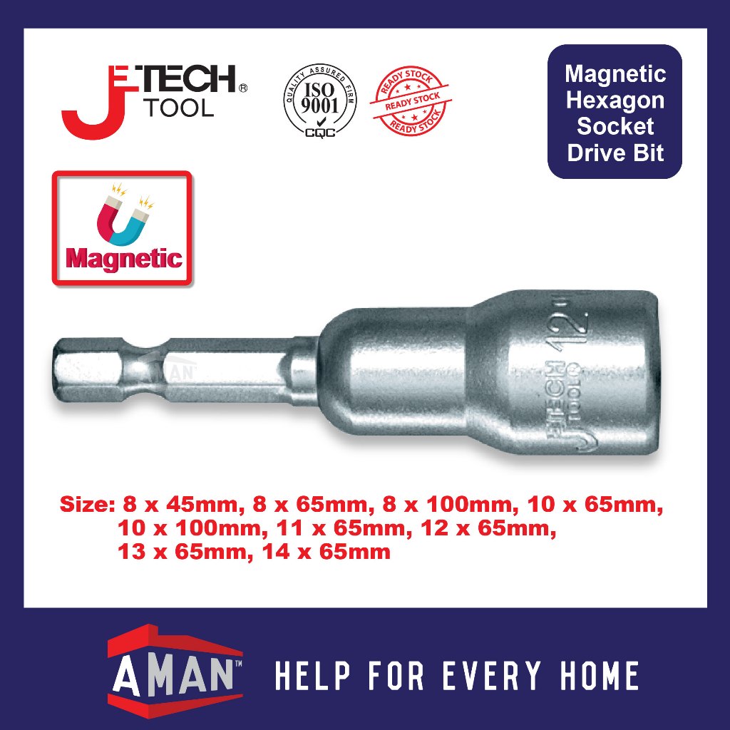 JETECH Magnetic Hexagon Socket Bit Nut Bolt Hex Shank Drill Tool Bit ...