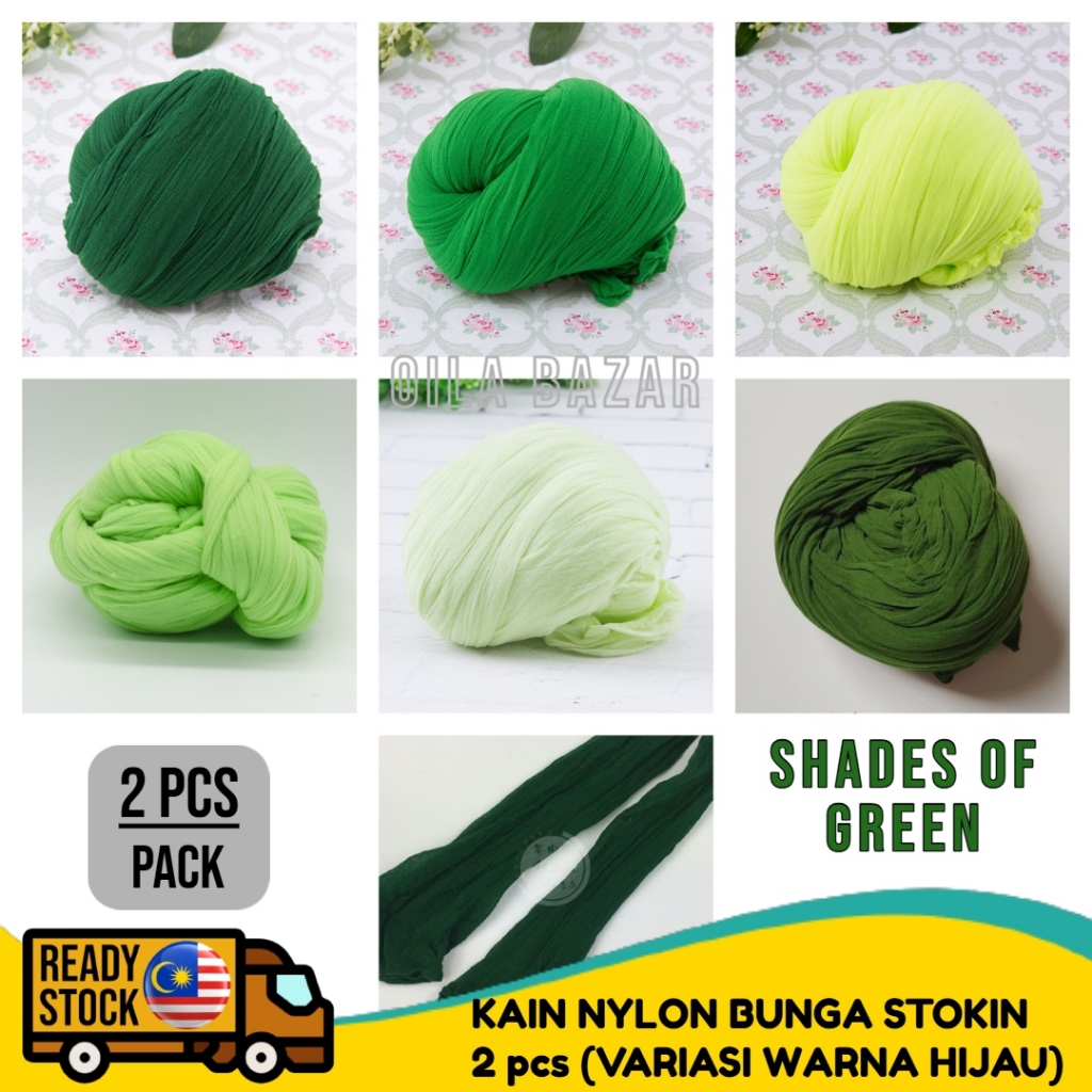 2PCS KAIN BUNGA STOKIN VARIASI WARNA HIJAU / GREEN SHADES NYLON ...