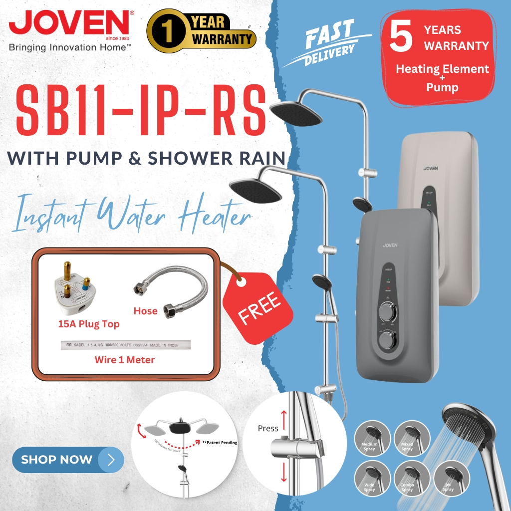 JOVEN SB11IP-RS INSTANT WATER HEATER WITH PUMP & RAIN SHOWER SIRIM (FREE HOSE, WIRE 1 METER ...