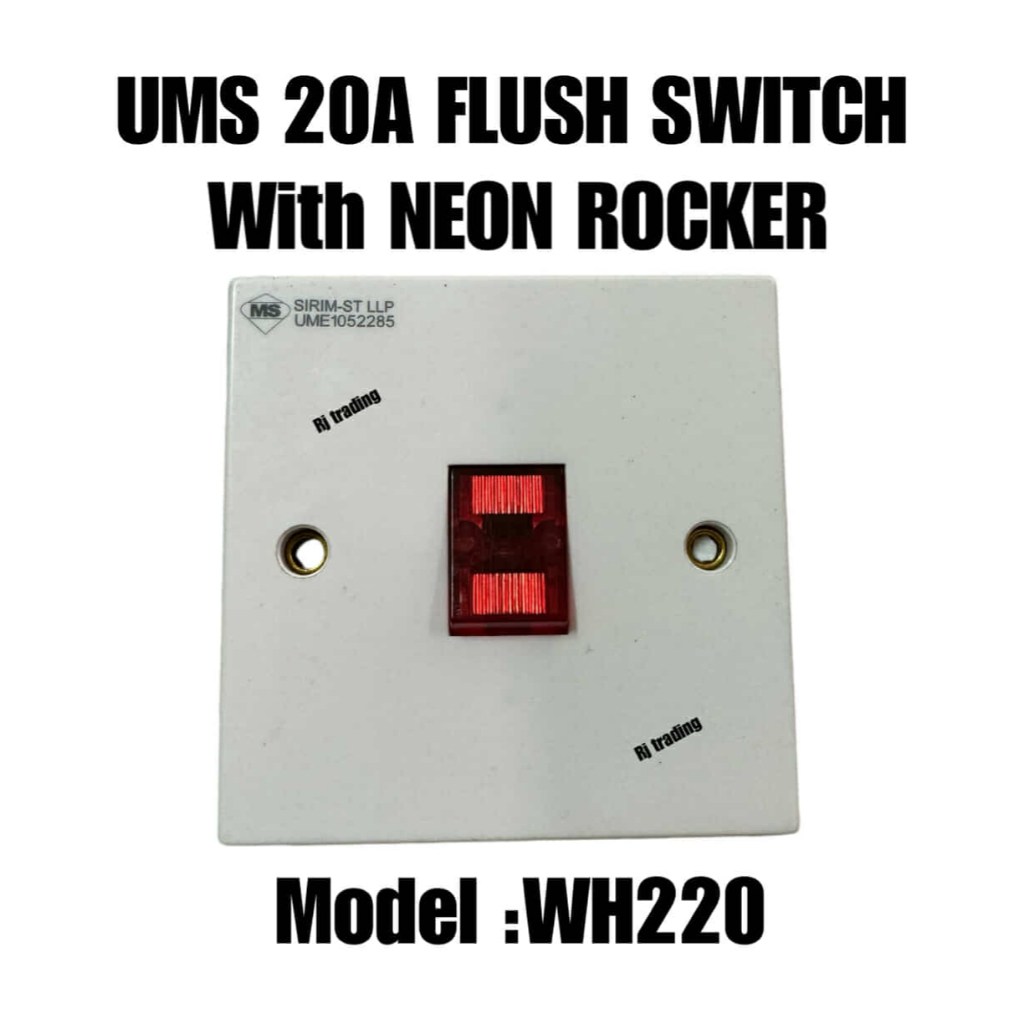 UMS 20A 250V AC DP FLUSH SWITCH WITH NEON ROCKER MODEL:WH220 WATER ...
