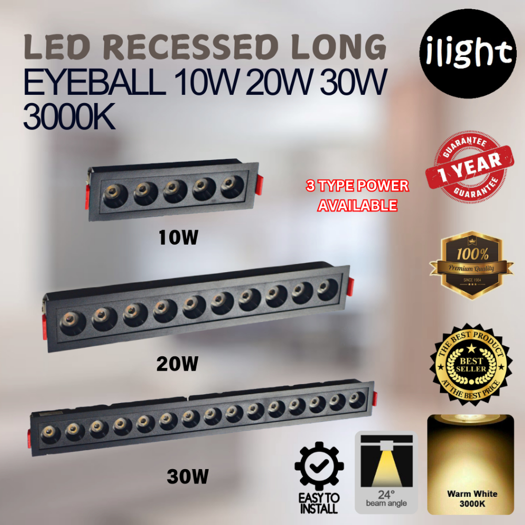 Recessed LED Linear Grill Light Long Eyeball 3000K Warmwhite Black ...
