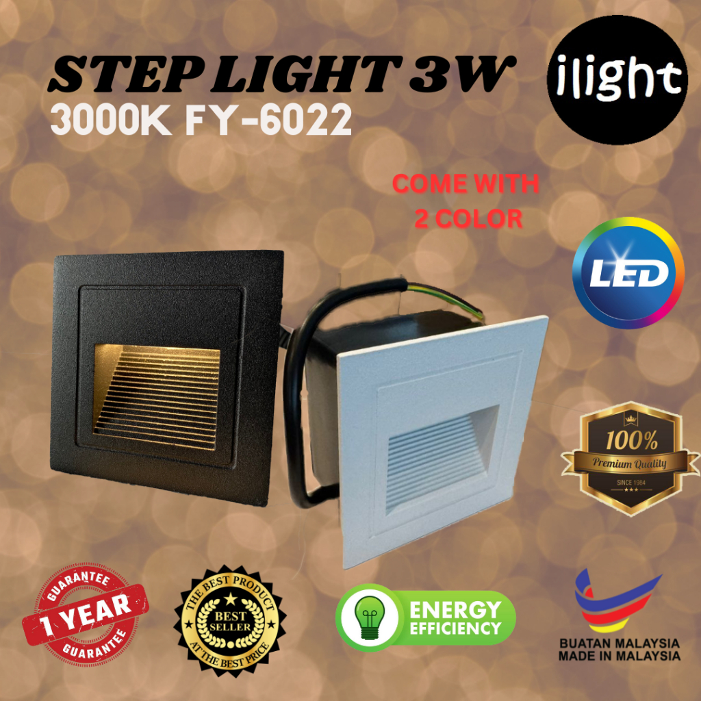 LED 3W Recessed Steplight Square Casing Warmwhite 3000K Black White ...