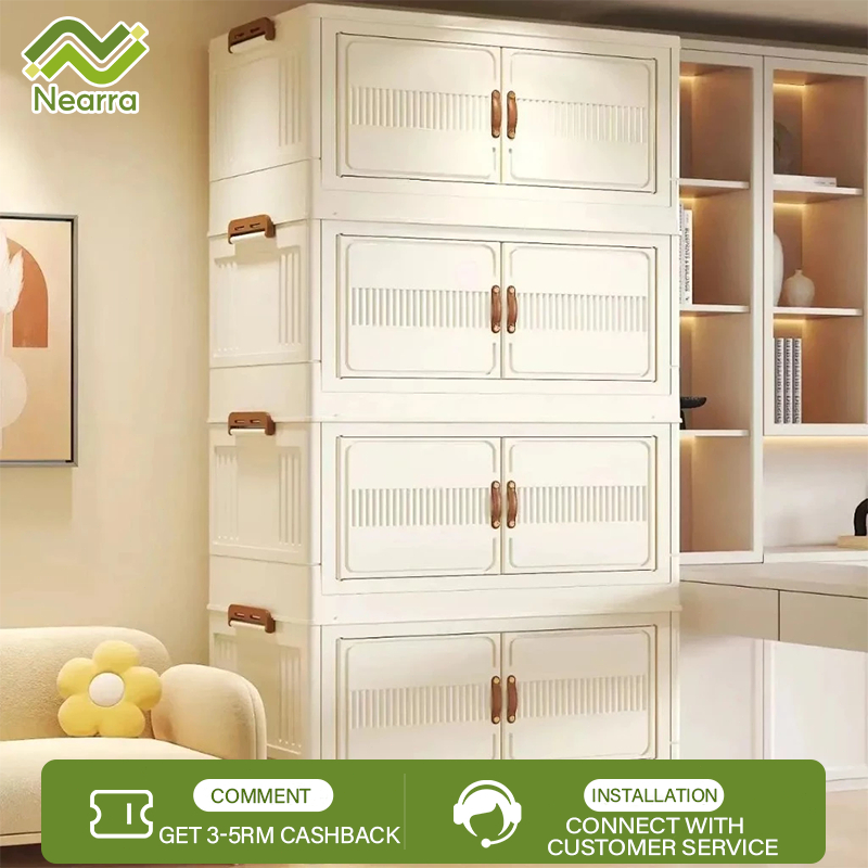 Nearra 3/4/5 Layers 2 Door Foldable Storage Cabinet Unique Stackable ...