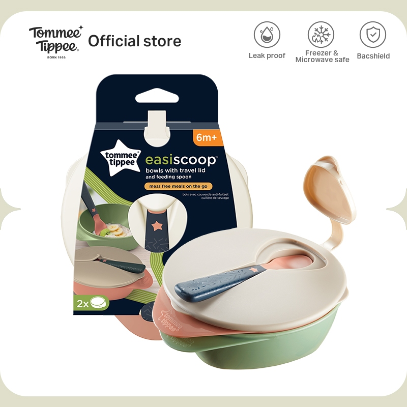 Tommee Tippee Easy Scoop Bowl With Travel Lid & Feeding Spoon | Shopee ...