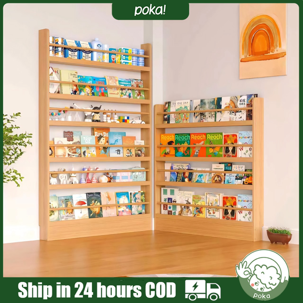 Wooden Book Shelf Rak Buku Bookcase Against Wall Book Rack Bookshelf ...