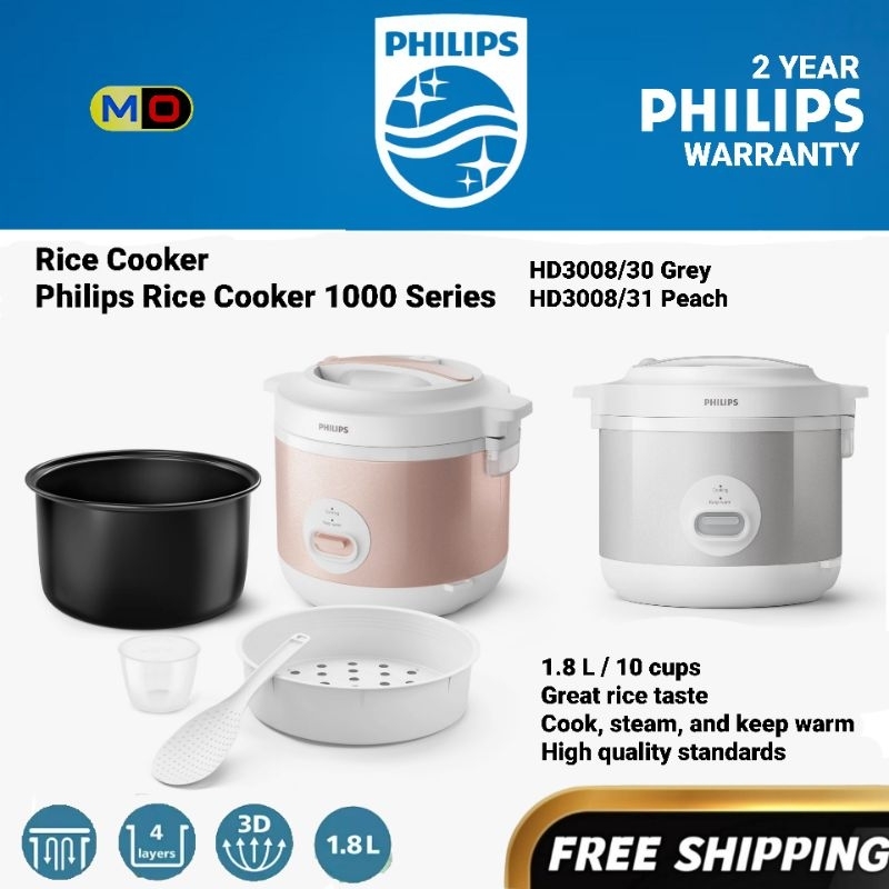 PHILIPS 1.8L Jar Rice Cooker 1000 Series HD3008 HD3008/30 (Grey ...