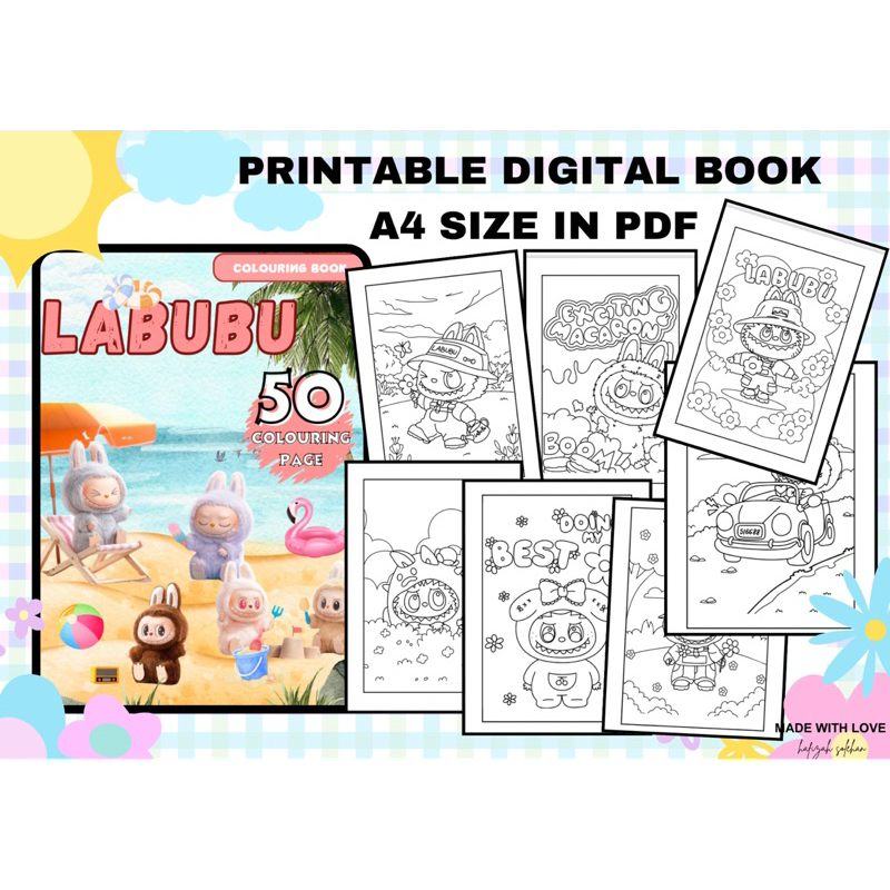 50 LABUBU PRINTABLE A4 SIZE DIGITAL COLOURING BOOK PDF FILE FOR KIDS ...