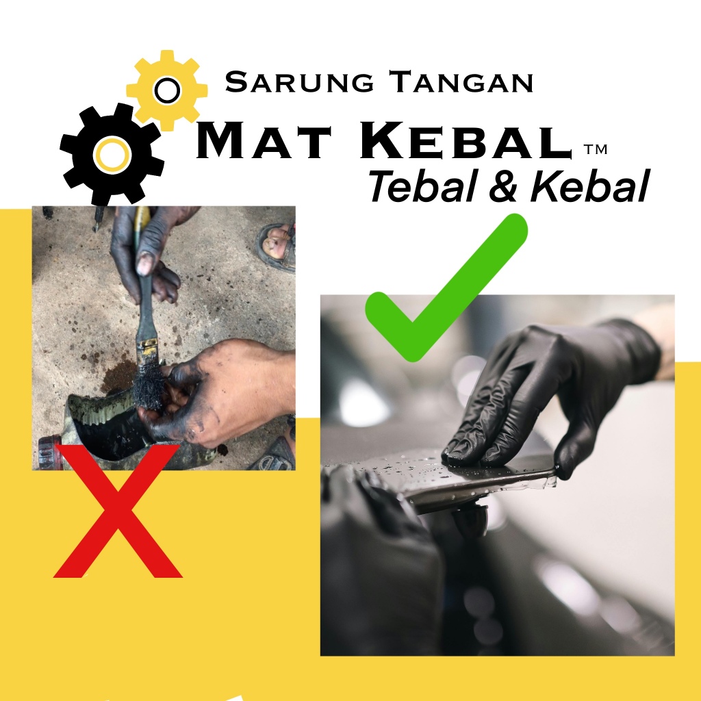 Sarung Tangan Hitam Disposable Tebal Getah Nitril Mat Kebal, Tahan ...