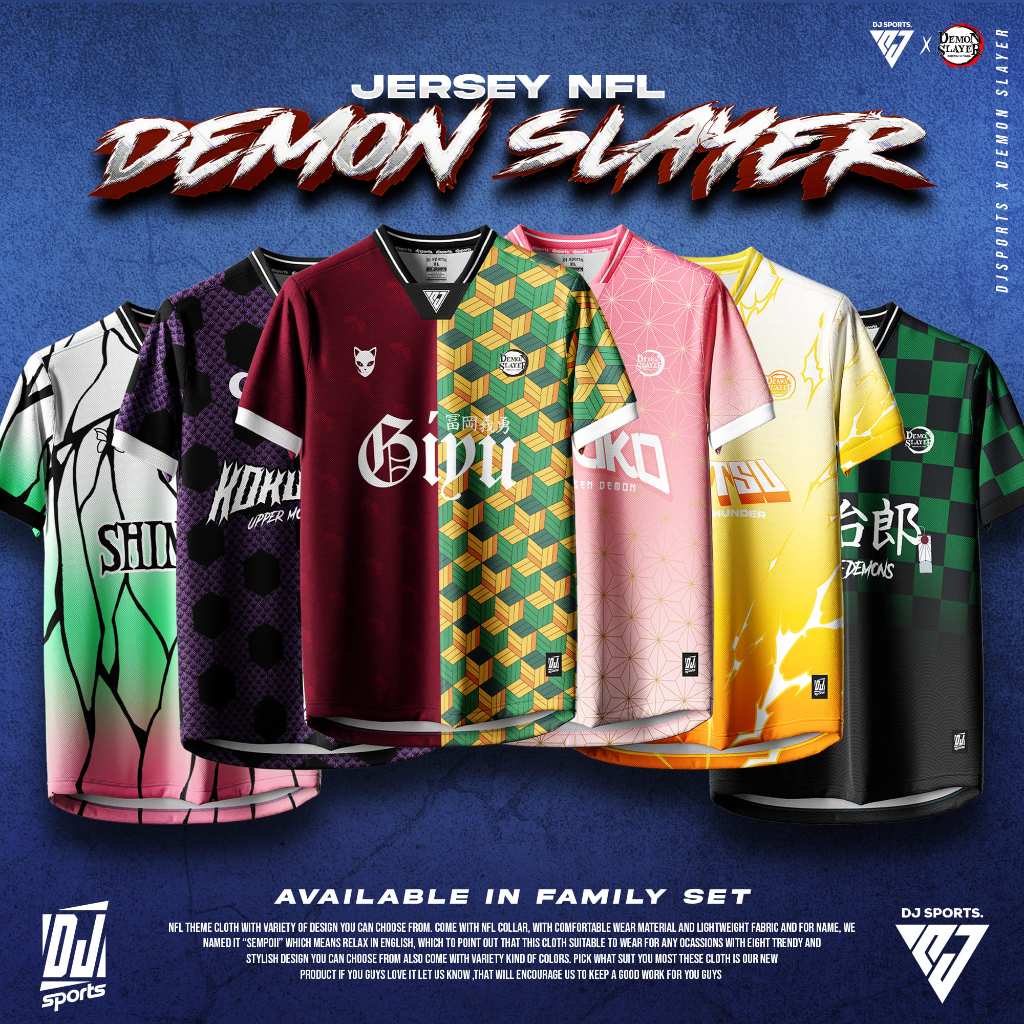 [NEW] DJ Sport Jersey Demon Slayer ANIME NFL Budak&Dewasa Unisex Shirt ...