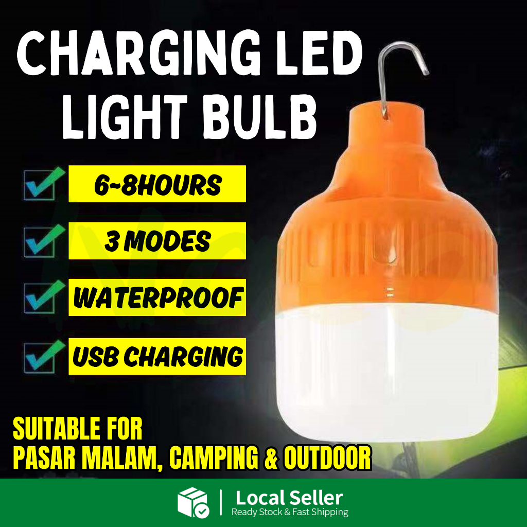 Outdoor Light Bulb LED Rechargeable Lamp Bulb Lampu Pasar Malam Camping ...