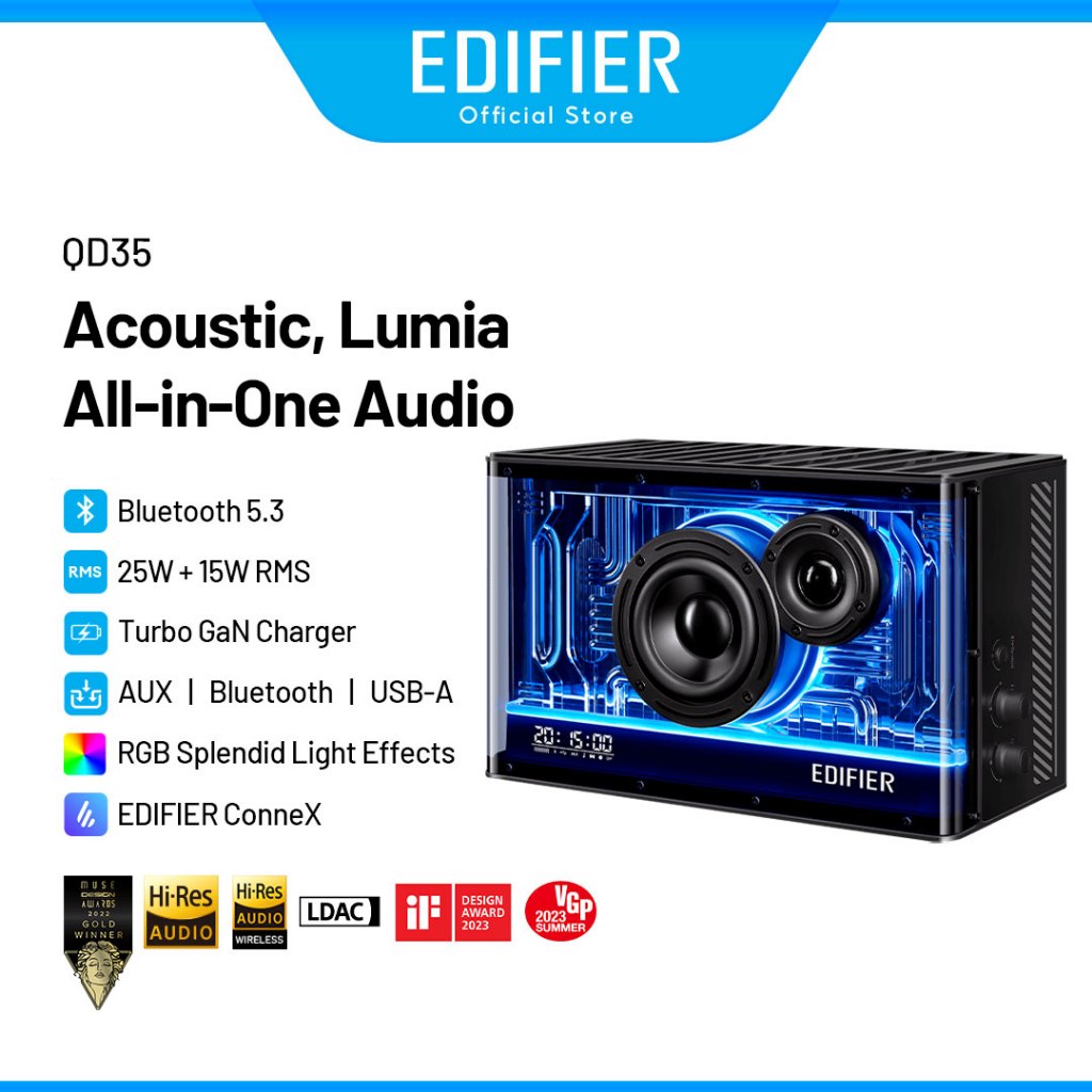 Edifier QD35 Tabletop Speaker - Bluetooth V5.3 | Hi-Res Audio | GAN ...