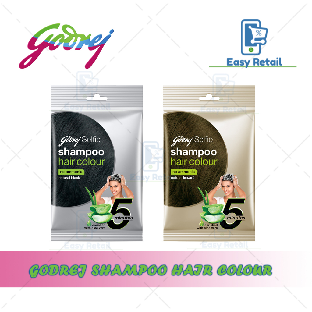Godrej Selfie Shampoo Hair Colour / Dye / Pewarna Rambut 18ml ( Natural Black / Natural Brown ...