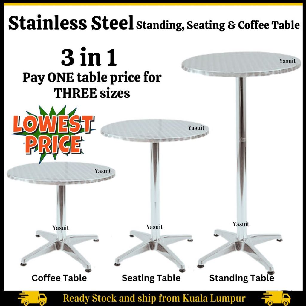 Stainless Steel Bar Table Cocktail Standing Seating Coffee Aluminium ...