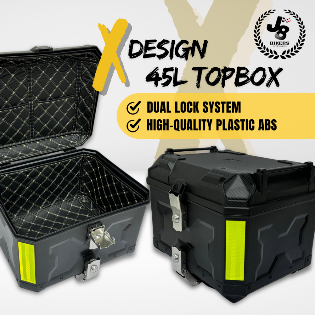 UNIVERSAL MOTORCYCLE X DESIGN PLASTIC ABS TOP BOX WITH BASE 45L DUAL ...
