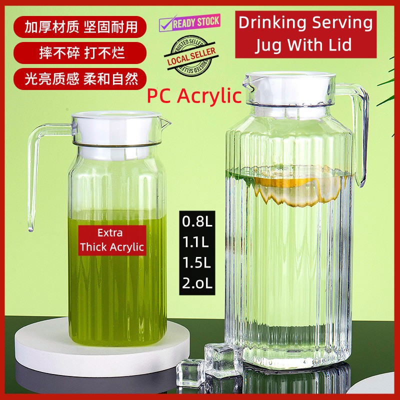 PC Acrylic Drinking Serving Jug With Lid Water Beverage Drink Juice Tea ...