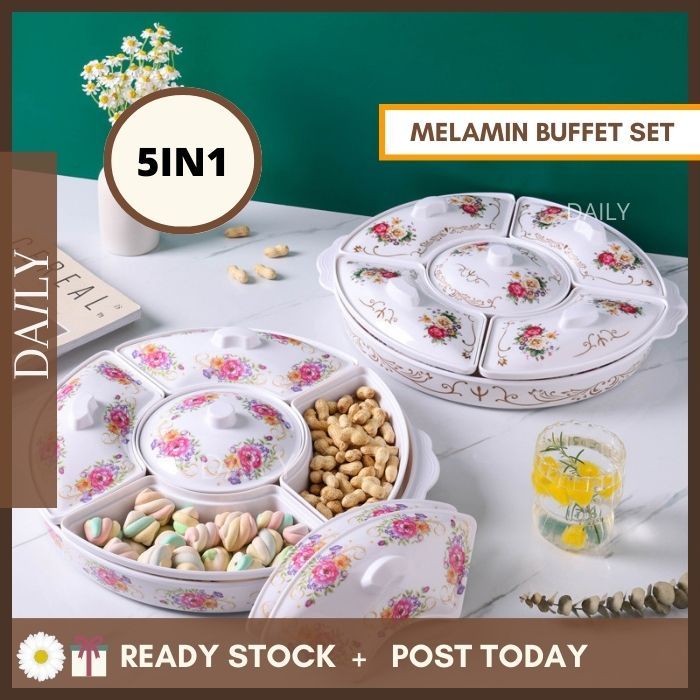 🐻DAILY🐻 5IN1 Melamine Buffet Set Melamine Party Serving Set Buffet Set ...