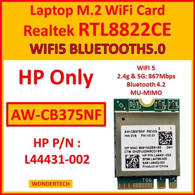 Realtek RTL8822CE M.2 WiFi Card HP only AW-CB375NF L44431-002 WIFI5 ...