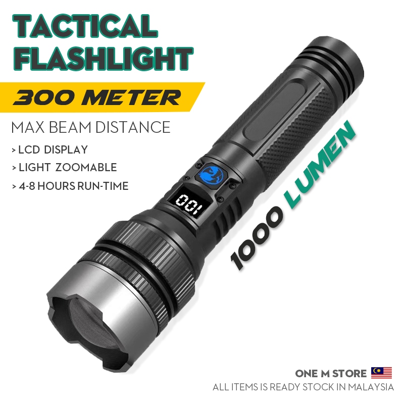 Rechargeable Flashlight 1000 lumen Max beam distance 300 meter USB ...