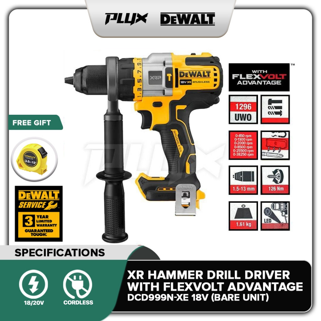 Dewalt DCD999N-XE 18V XR XRP Hammer Drill Driver With FLEXVOLT ADVANTAGE – Bare Unit | Shopee ...