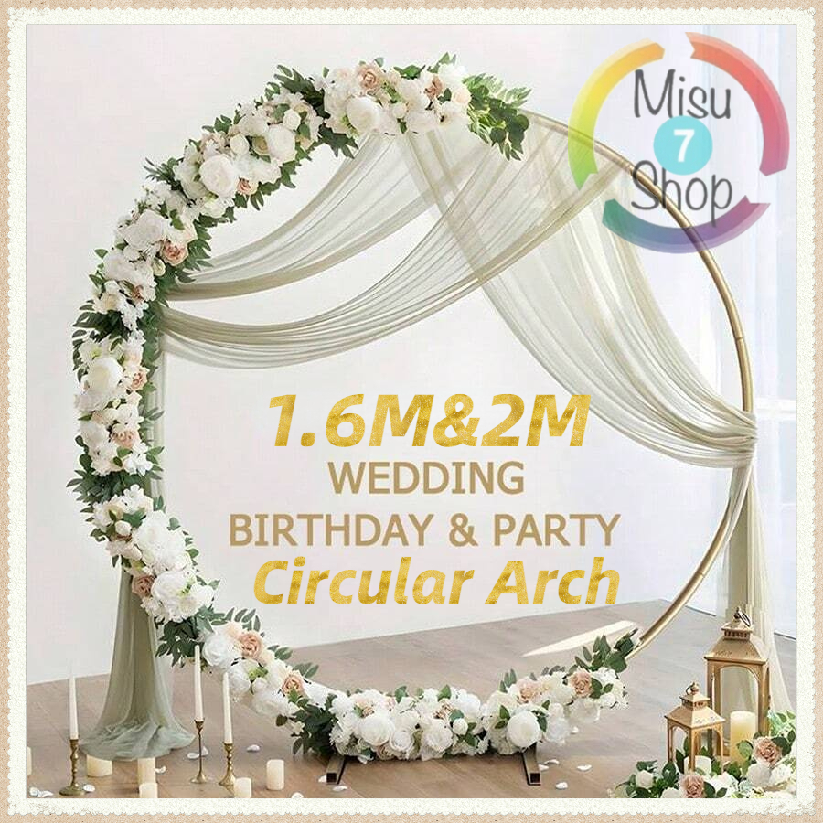 1.6M/2M Metal Circle Arch Stand Backdrop Wedding Decoration Golden Arch ...