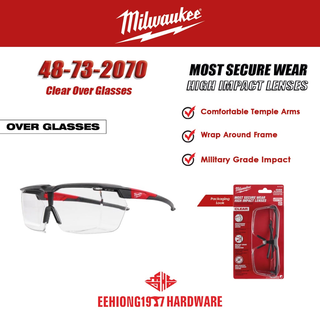 MILWAUKEE 48-72-2070 High Impact Clear Over Glasses Safety Glasses Protective Glasses 48732070 ...