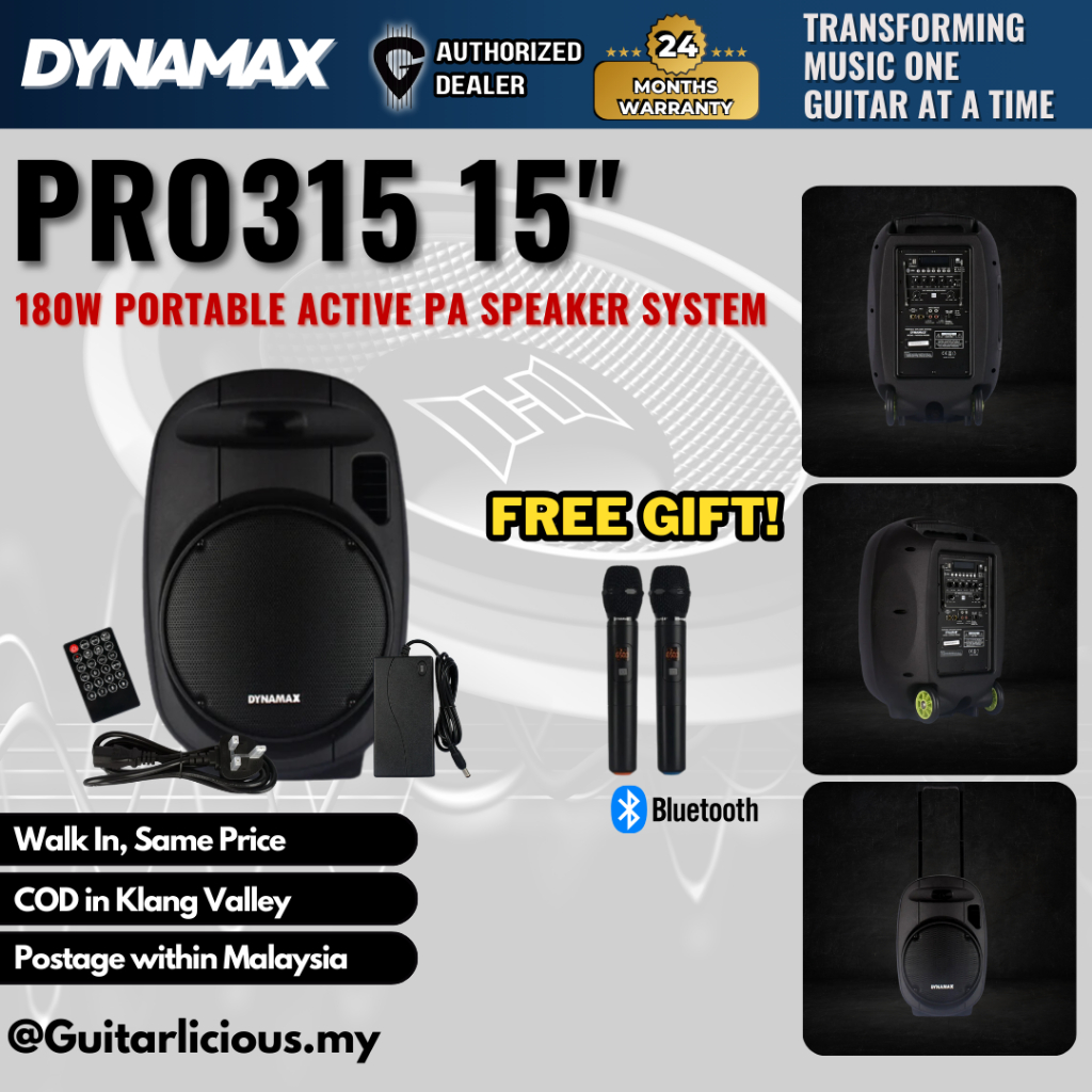 DYNAMAX PRO315 15" 180W Bluetooth Portable Active PA Speaker System ...