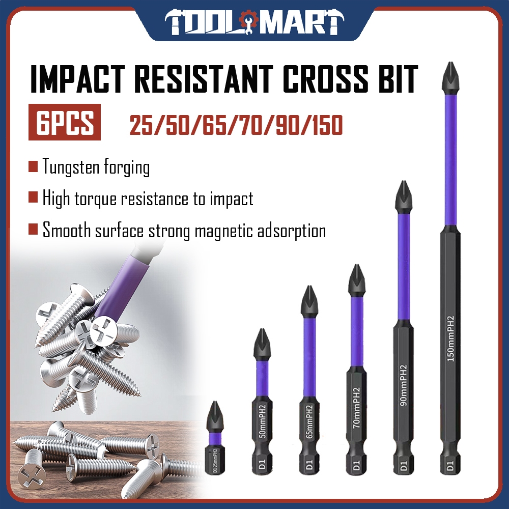 【6PCS】Tools High hardness screwdriver bit set 90mm anti-slip magnetic ...