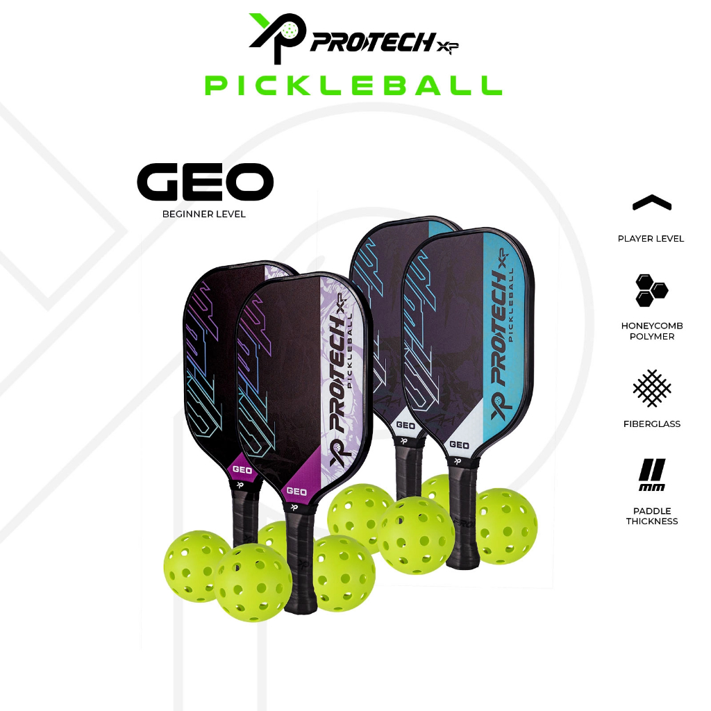 PROTECH XP GEO Pickleball Combo Set (2 Protech Pickleball Paddles/4 ...