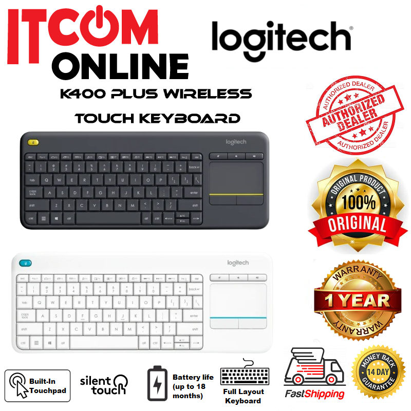 LOGITECH K400 PLUS USB WIRELESS KEYBOARD BLACK & WHITE (920-007165/920 ...