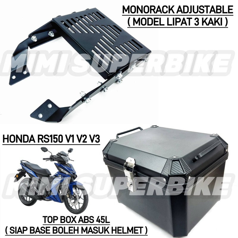 HONDA RS150 RS V1 V2 V3 MONORACK LIPAT ADJUSTABLE 3 KAKI TOP BOX ABS ...