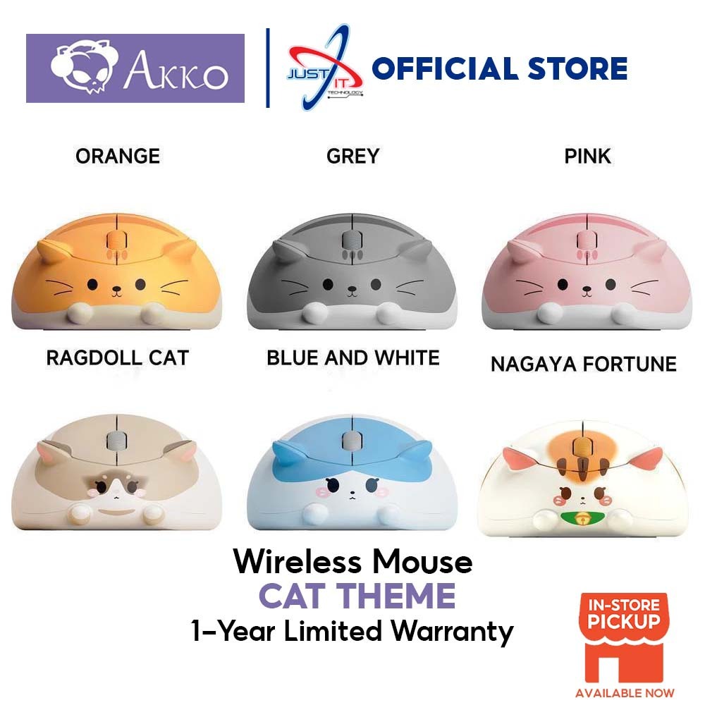 AKKO Cat Theme 2.4ghz Wireless Mouse - Pink Angie/Gray Mimo/Orange Kate ...