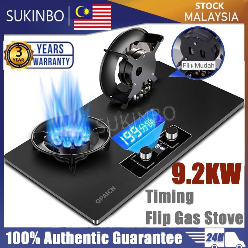 SUKINBO 🔥Flip Gas Stove Double Burner Gas Stove Tempered Glass Embedded ...