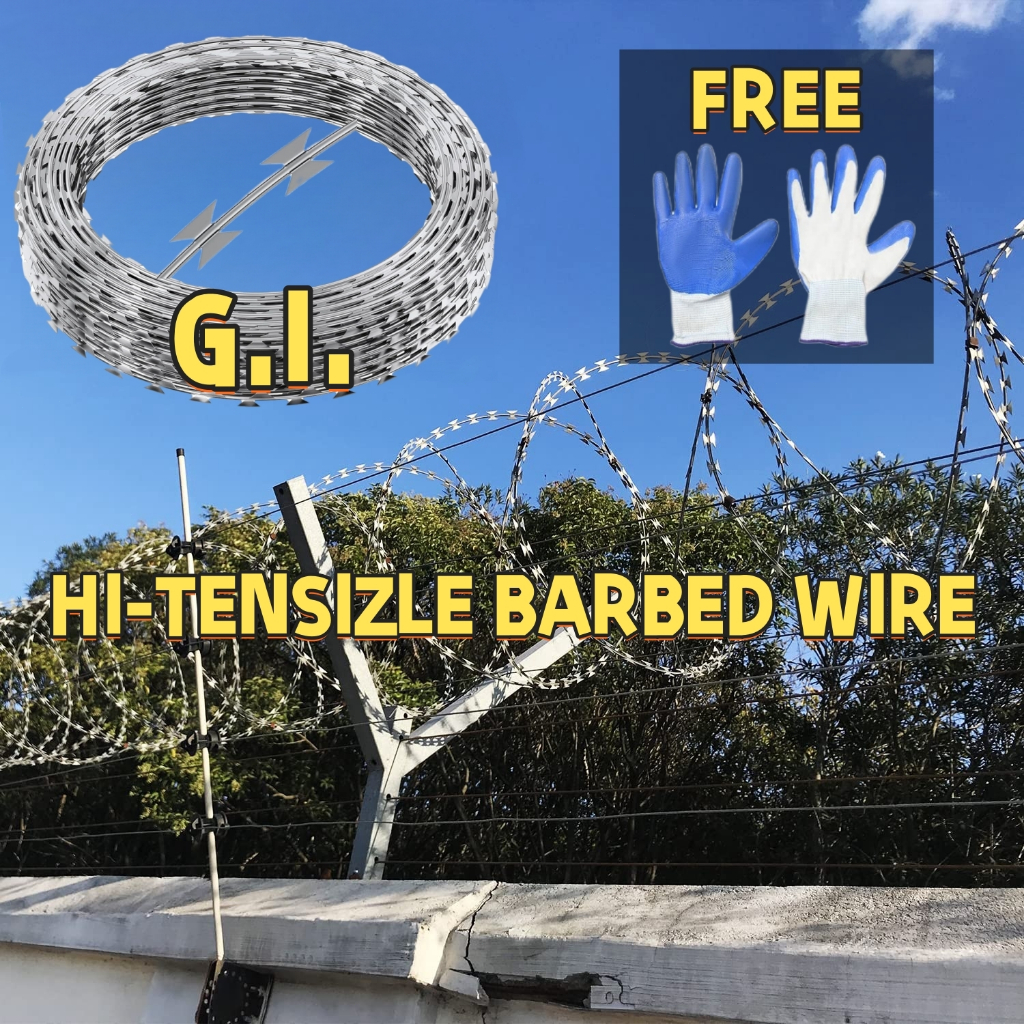 Razor Barbed Wire Dawai Duri Pagar GI 5M/10M All Length Standard GI Barb Wire Concertina Penutup ...