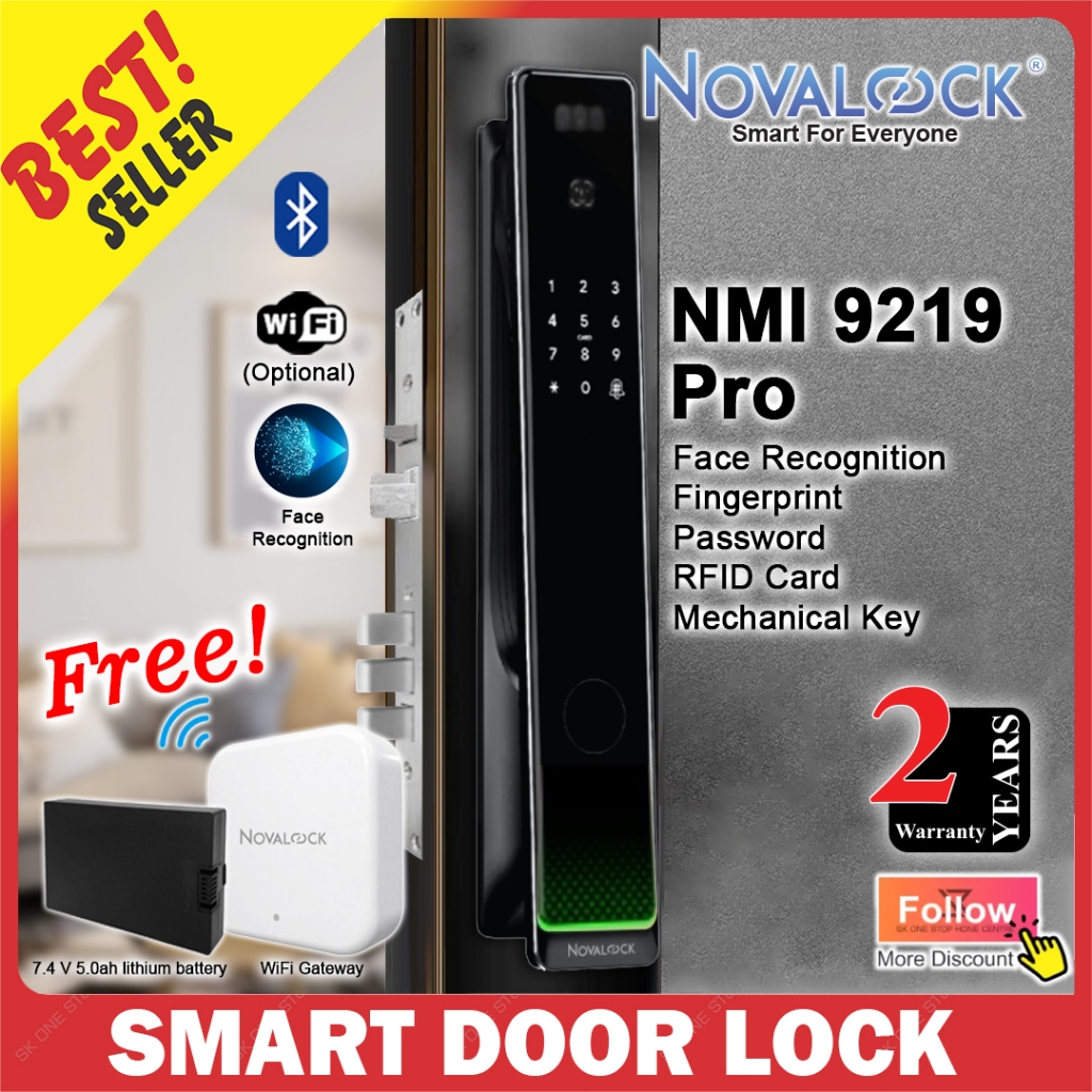 Novalock NMI 9219PRO SMART Digital Door Lock (Face Recognition,Fingerprint, Password,RFID Card ...