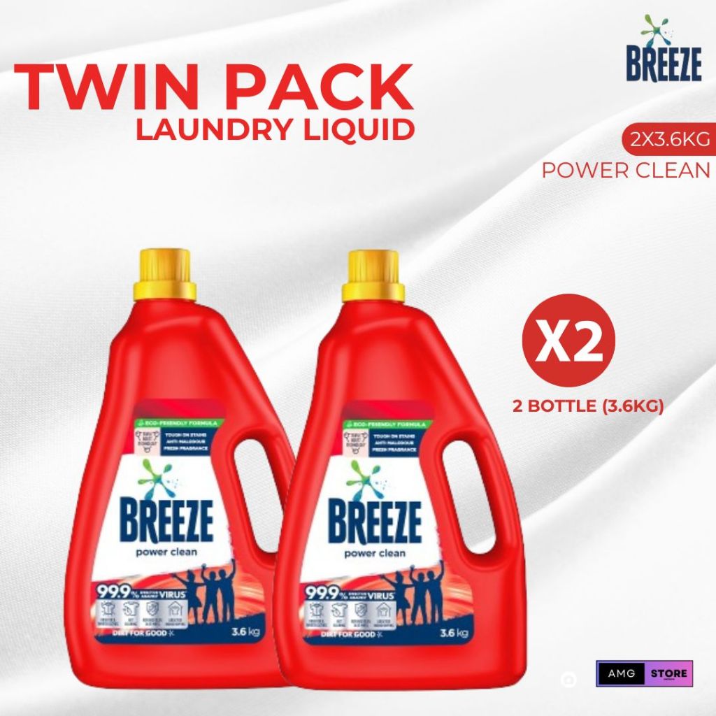 PEKEJ JIMAT!! 2 BOTTLE Breeze Detergent Liquid POWER CLEAN (3.6kg ...