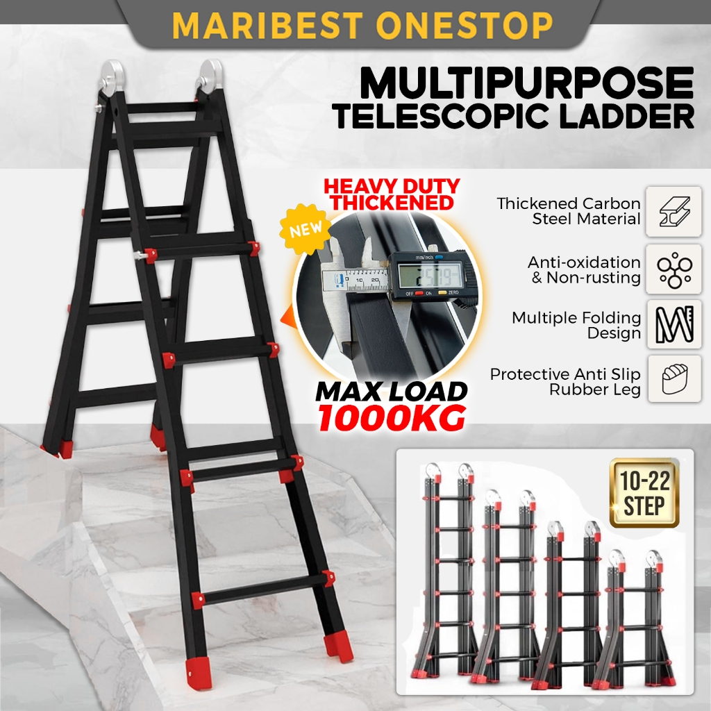 3/4/5/6 STEP Black Transformable Telescopic Extendable Ladder Heavy ...