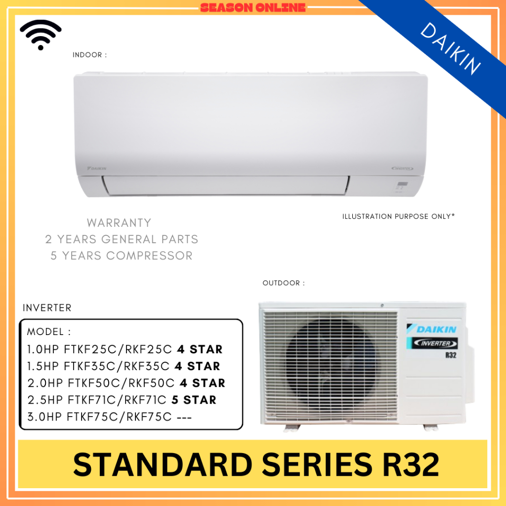 DAIKIN Standard Series Inverter R32 4 STAR | 5 STAR Wall Mounted FTKF25C | FTKF35C | FTKF50C ...