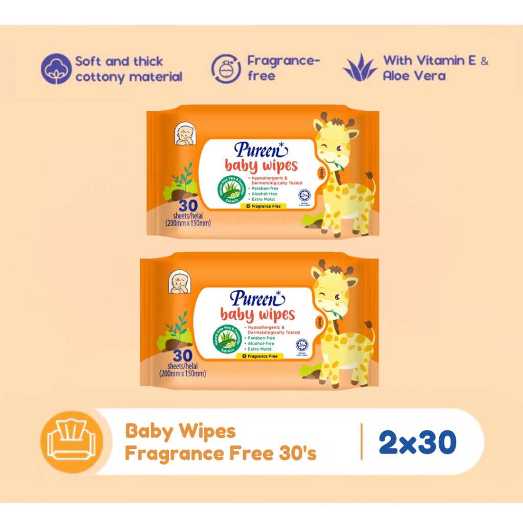 Pureen Baby Wipes Fragrance Free (2 X 30's) New Packaging | Shopee Malaysia