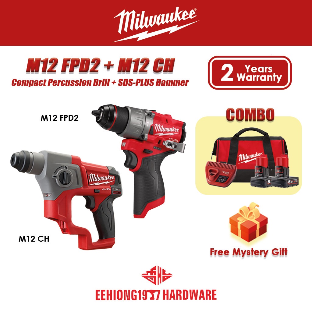 MILWAUKEE M12 FPD2 FUEL Percussion Drill Driver M12 CH SDS-Plus 2 Mode Hammer M12FPD2 M12CH ...
