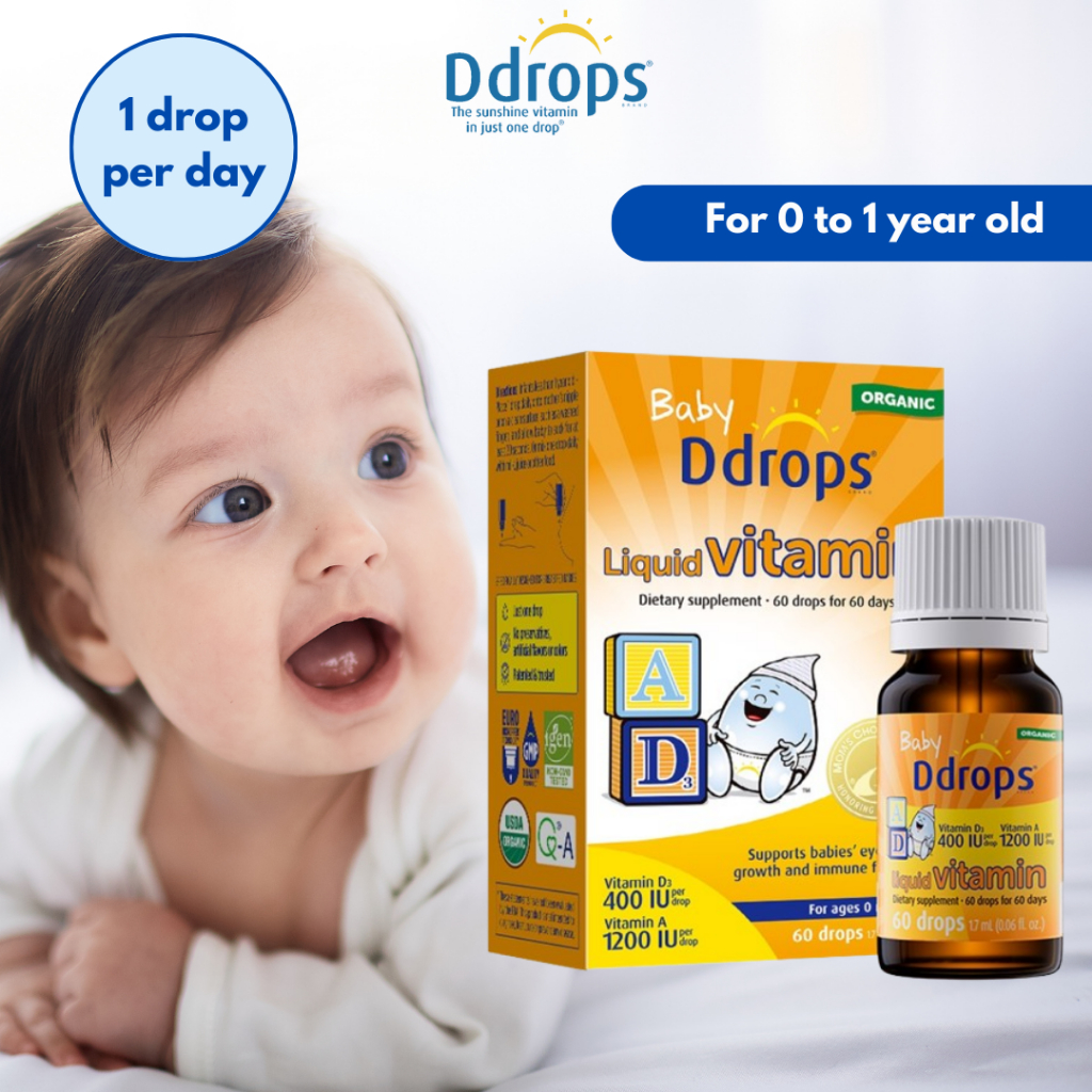 Ddrops Baby Liquid Vitamin D3 400 IU/Vitamin A 1200 IU Dietary Supplement (1.7ml/60 drops ...