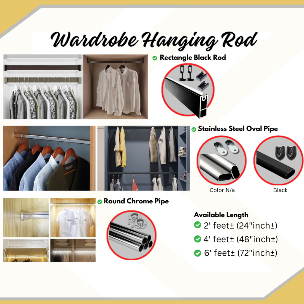 Wardrobe Rectangle Hanging Closet Rod/Oval Round Pipe Rail Chrome ...