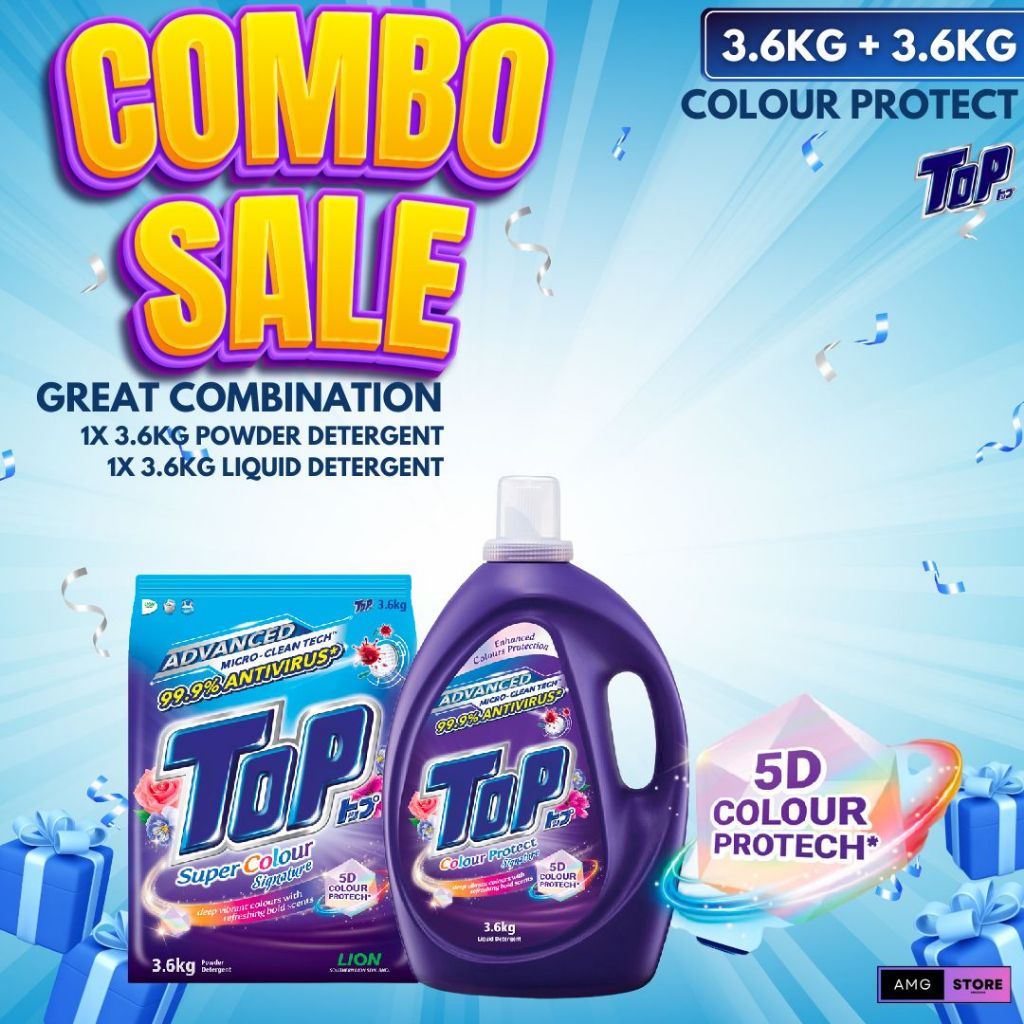 Jualan Kombo!! Jimat!! Top Liquid Detergent Colour Protect 3.6kg+Top Powder Detergent Super ...