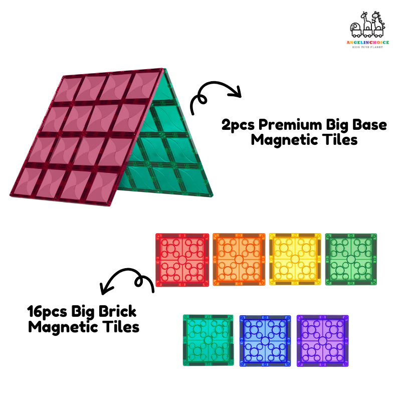 AC 2pcs Big Base Magnetic Tiles + 16pcs Big Brick Magnetic Tiles (Free ...
