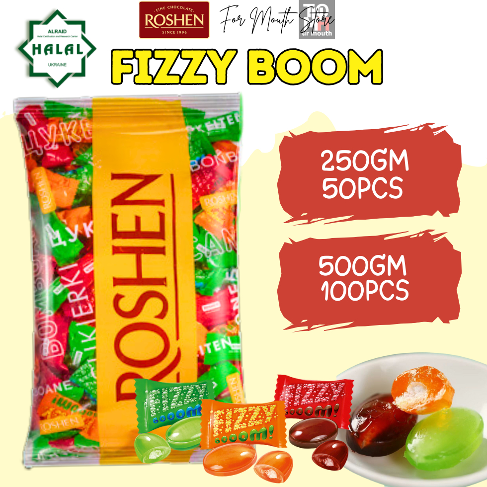 250/500gm ROSHEN Candy Fizzy Boom Soft Drink Candy Gula Gula Masam Sour ...