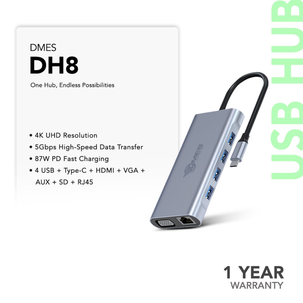 Dmes DH8 USB C Hub 10 in 1 Type C to 4K HDMI PD USB 3.0 RJ45 SD Card VGA Adpater Docking Station ...