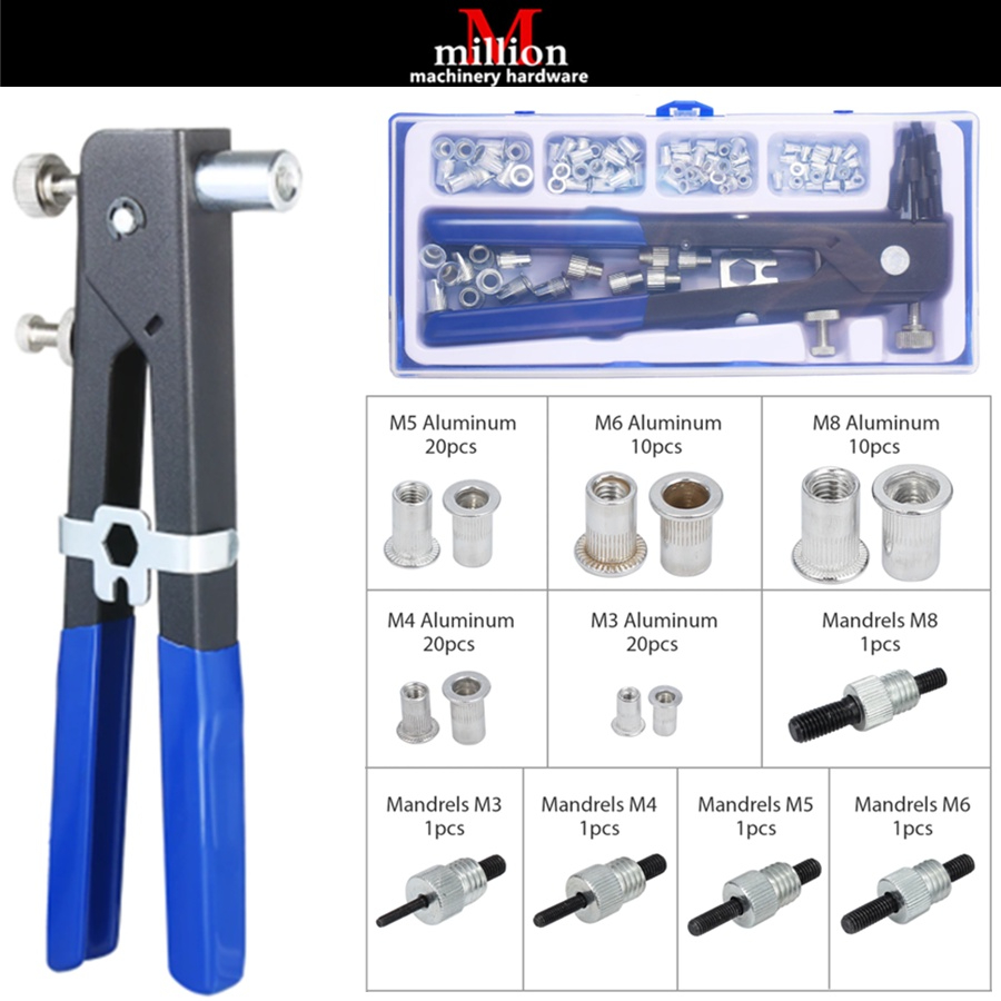 86pcs/Set M3-M8 Blind Rivet Gun Threaded Insert Hand Riveting Kit M3-M8 ...