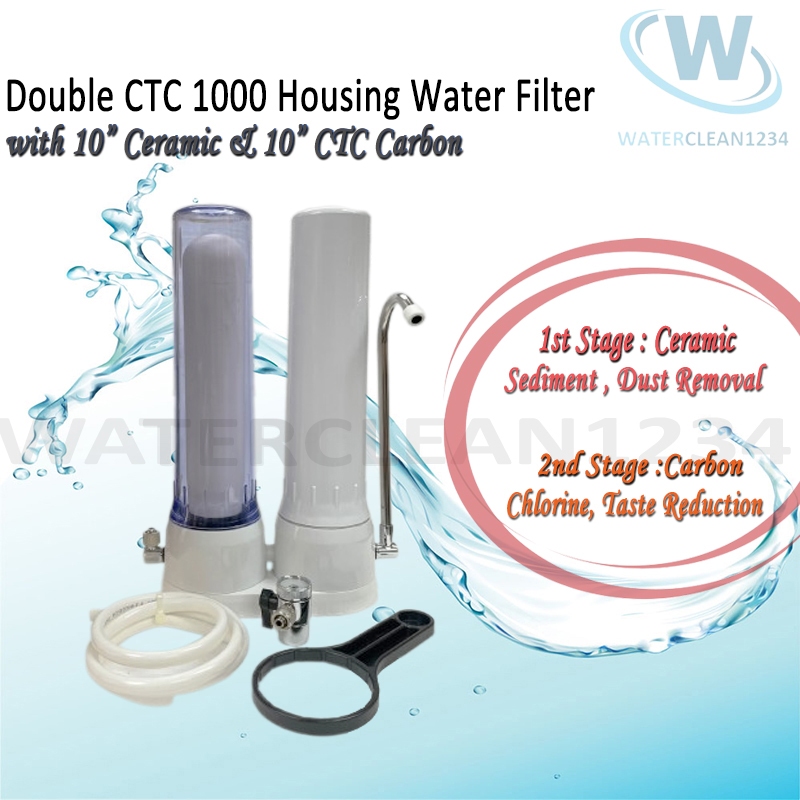 DOUBLE CTC 1000 HOUSING WATER FILTER WITH 10" CERAMIC & 10" CTC CARBON ...
